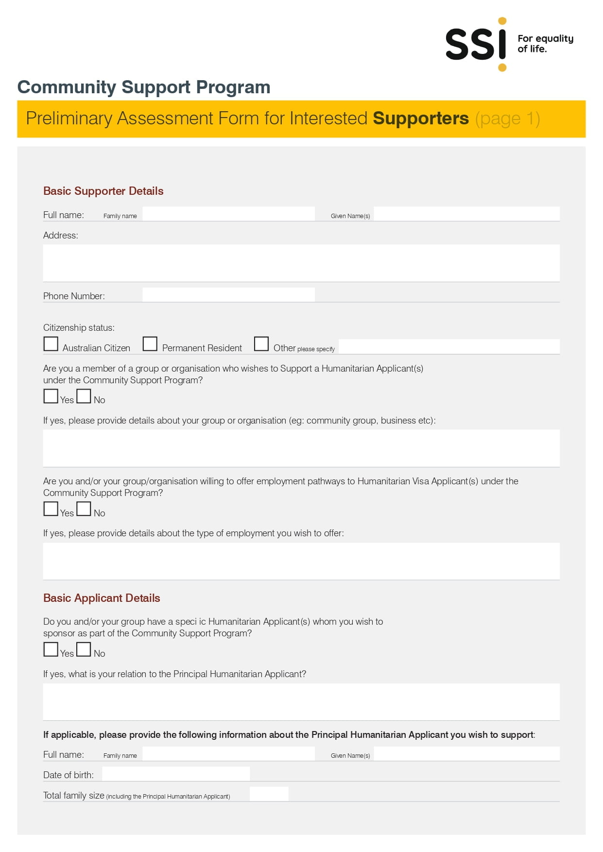 Community Support Program - SSI